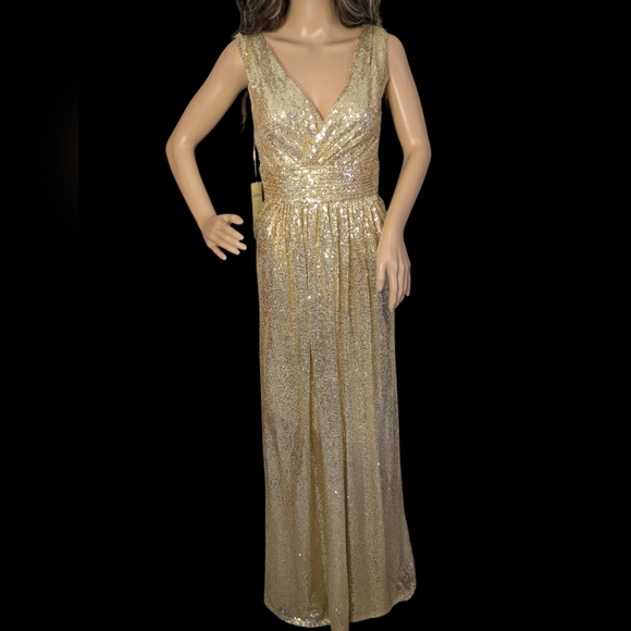Kate Kasin | Dresses | Kate Kasin Gold Sequined Formal Size 6 Nwt ...
